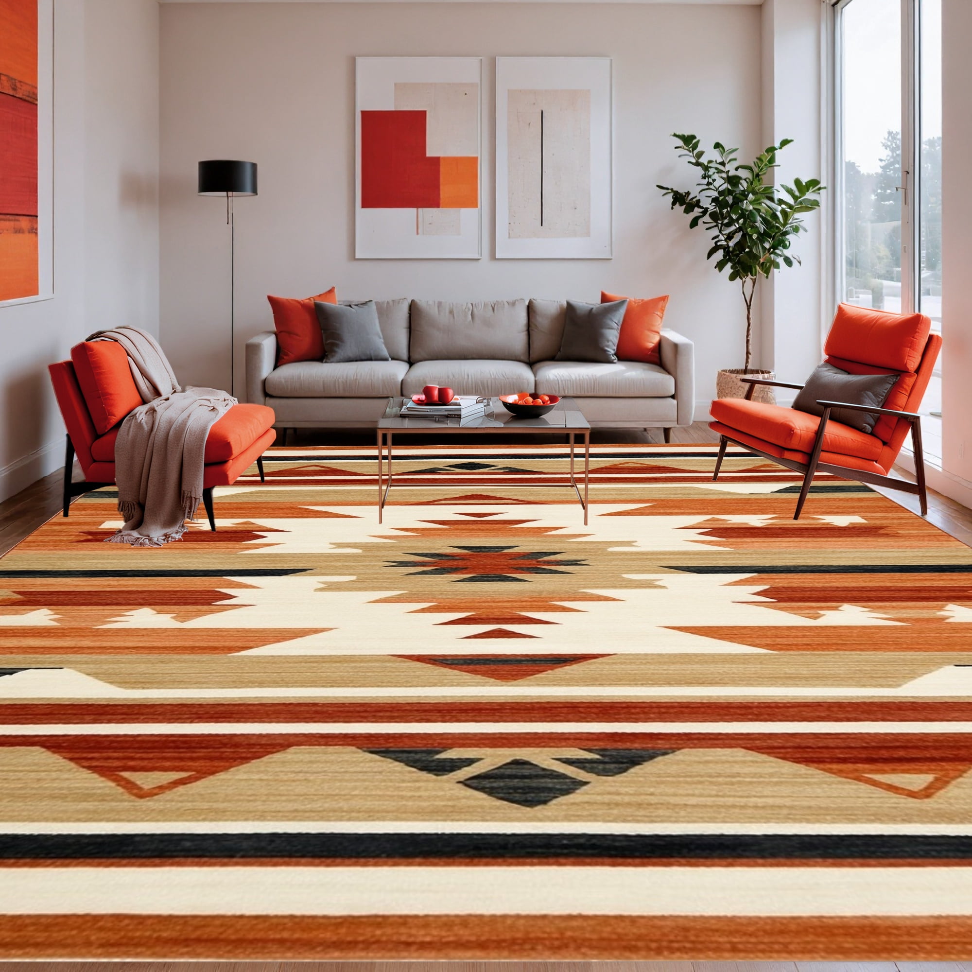 Flatwoven High Traffic Area Rug, Southwestern Geometric, Non Slip ...