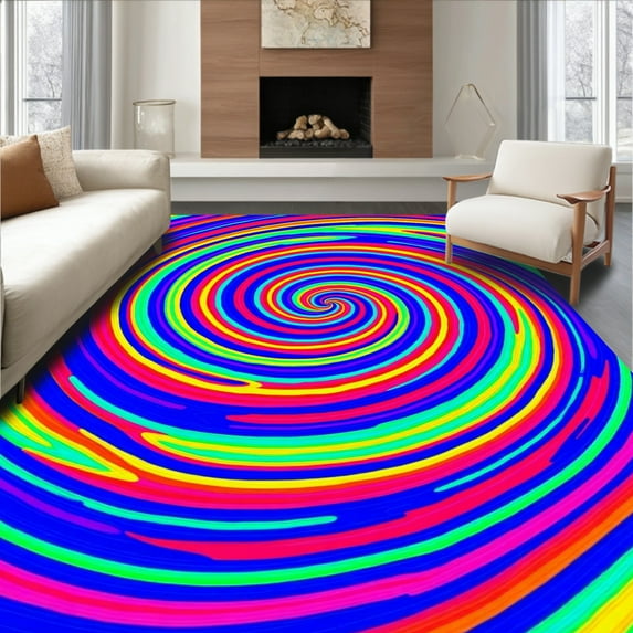 Flatwoven High Traffic Area Rug, Spectrum Spiral Design with Radiating ...