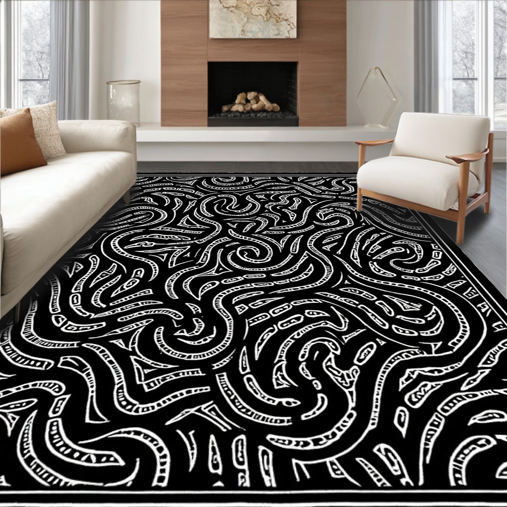 Flatwoven High Traffic Area Rug, Spellbinding Snake Art with Intricate ...