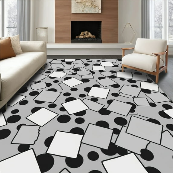 Flatwoven High Traffic Area Rug, Spotted Monochrome Patterned Floor Art ...