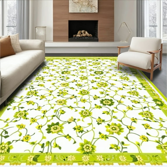 Flatwoven High Traffic Area Rug, Spring Bloom Floral Trellis Motif, Non ...