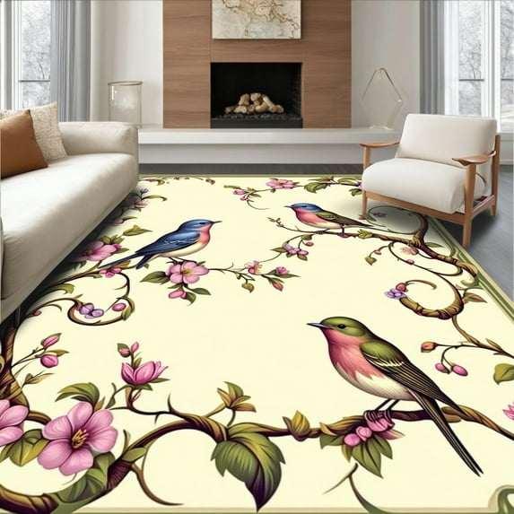 Flatwoven High Traffic Area Rug, Spring Songbird Vine with Flourishing ...