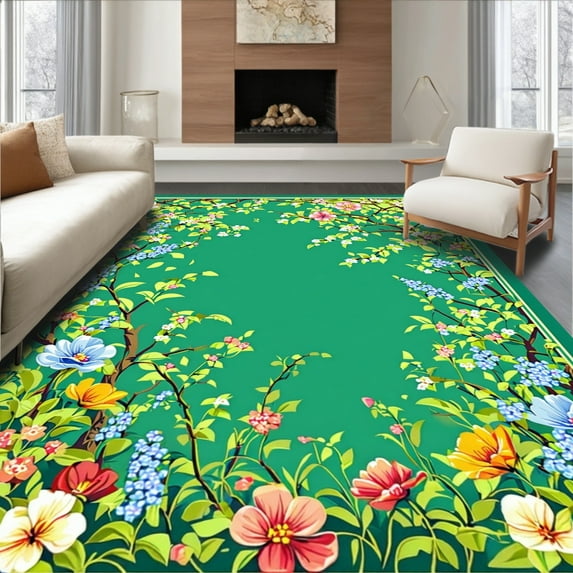 Flatwoven High Traffic Area Rug, Spring Tapestry Hand Detailed Nature ...