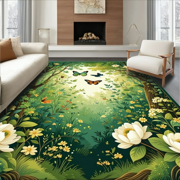 Flatwoven High Traffic Area Rug, Spring Whisper Insect & Floral ...