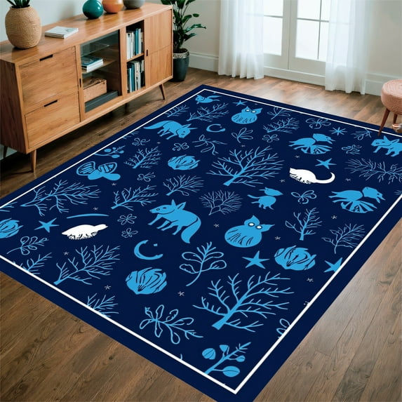Flatwoven High Traffic Area Rug, Starlit Woodland Friends Adventure ...
