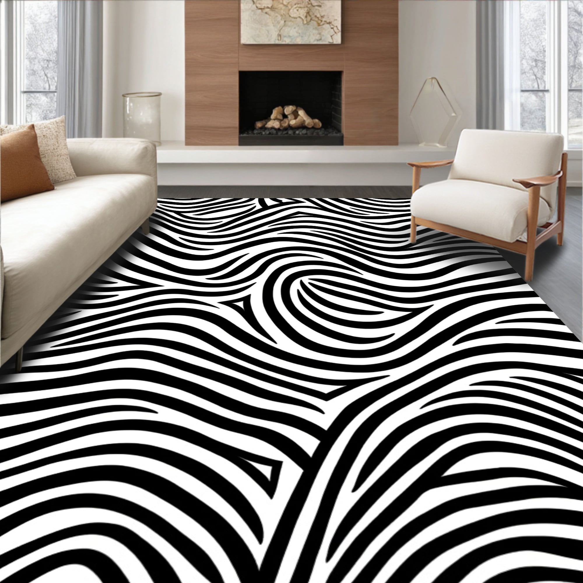 Flatwoven High Traffic Area Rug, Striking Zebra Stripes Area with Bold ...