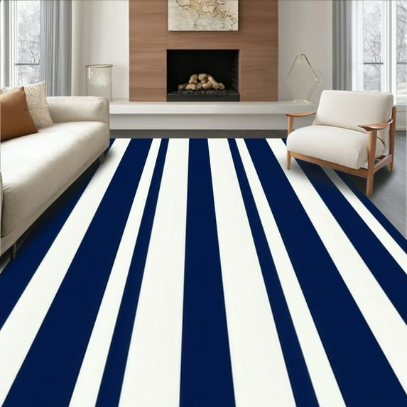 Flatwoven High Traffic Area Rug, Striped Rugby Style, Non Slip, Stain ...