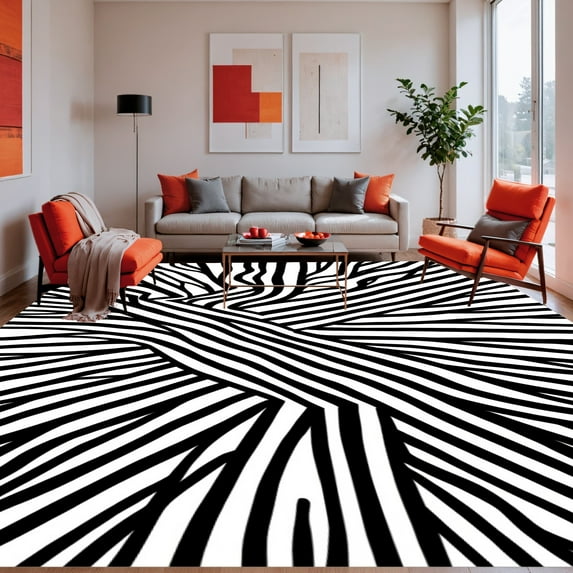 Flatwoven High Traffic Area Rug, Striped Safari Bold Black and White ...