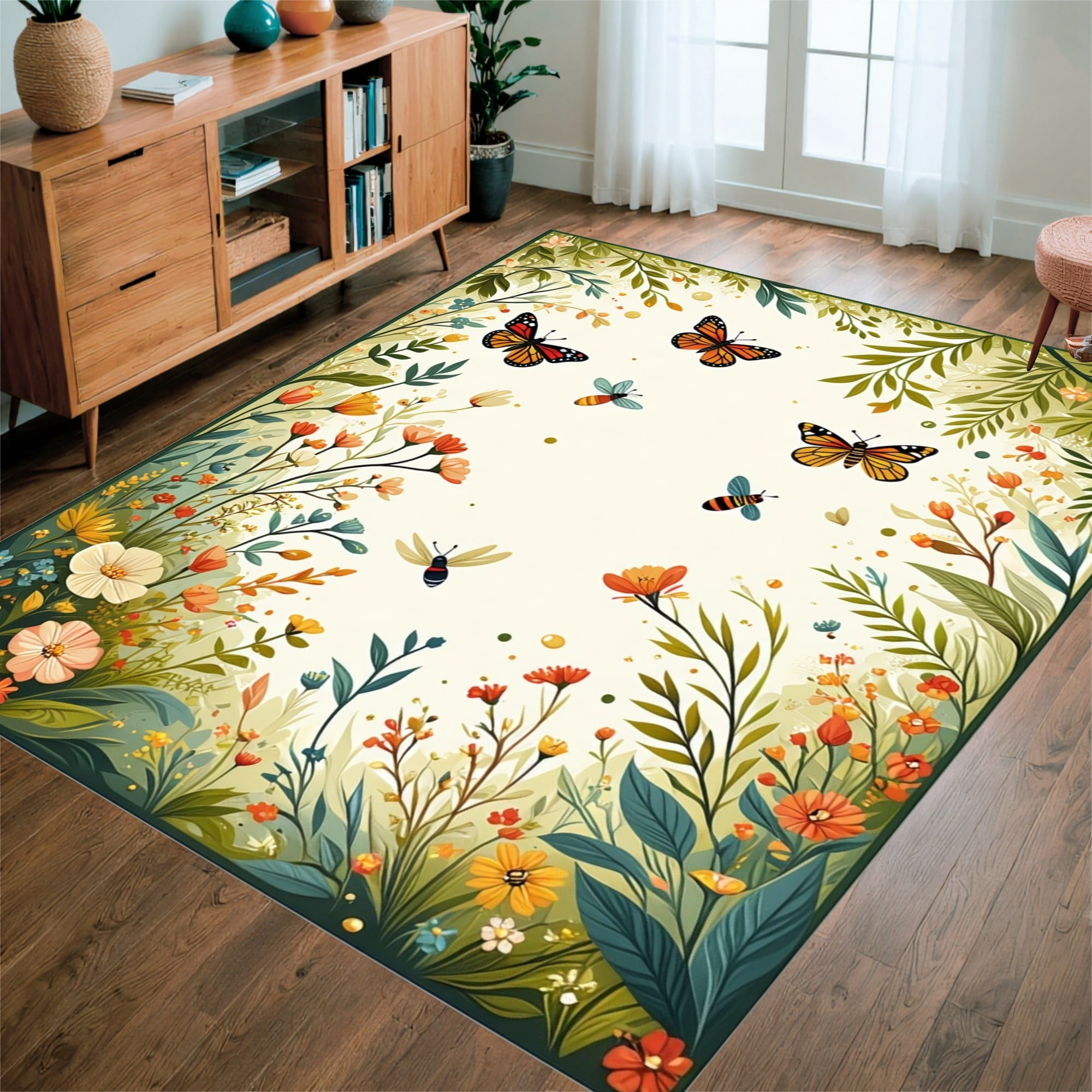 Flatwoven High Traffic Area Rug, Stunning Botanical Featuring Exquisite ...