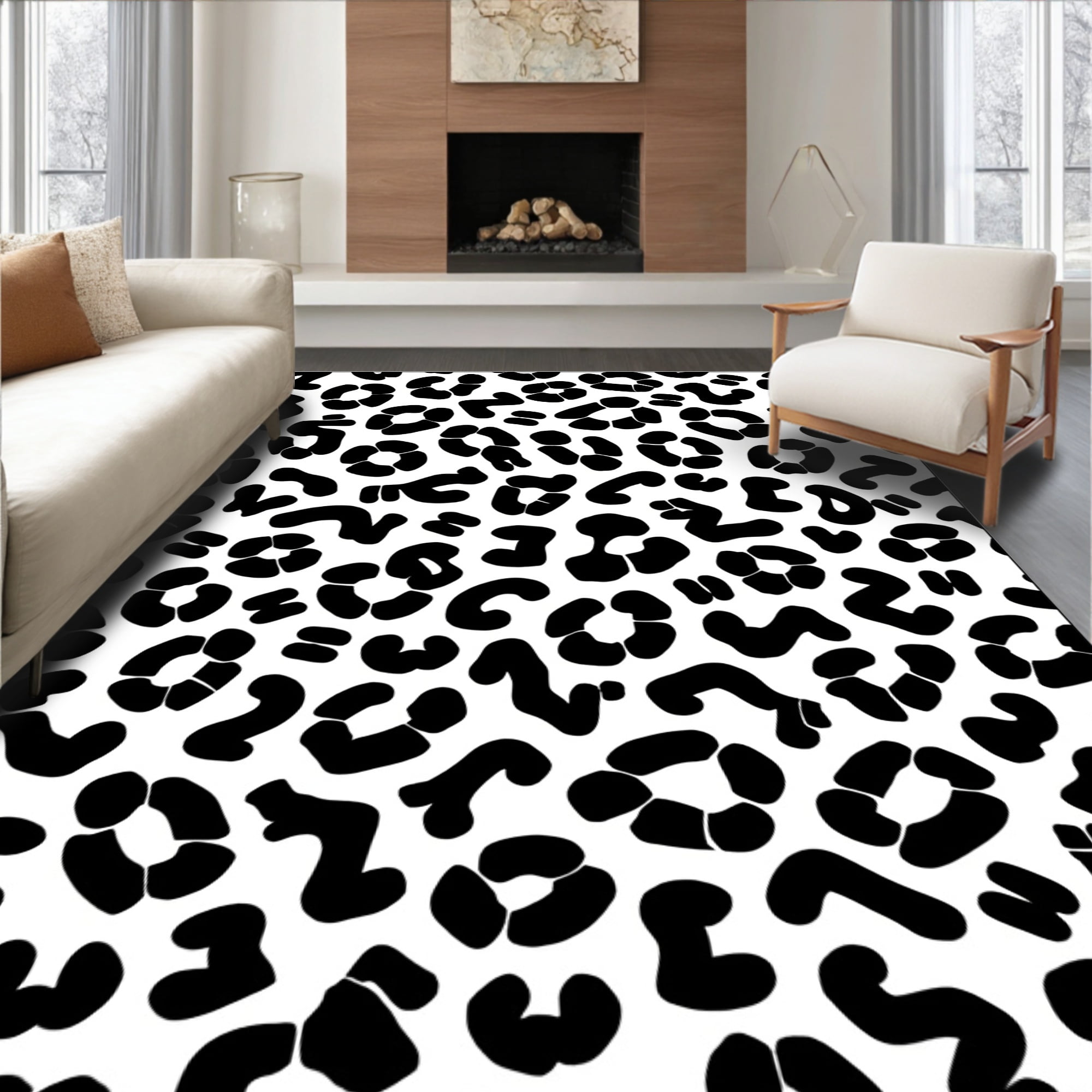 ODIKA 6' Machine Washable Non-Slip Area Rug, Stylish Black and Animal ...