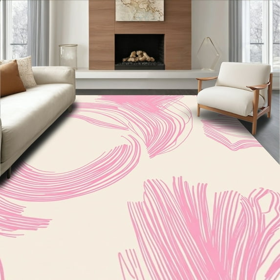 Flatwoven High Traffic Area Rug, Stylish Brushstroke in Light Pink and ...