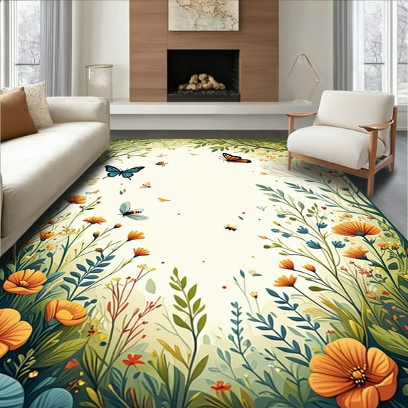 Flatwoven High Traffic Area Rug, Stylish Insect and Plant Fusion Design ...