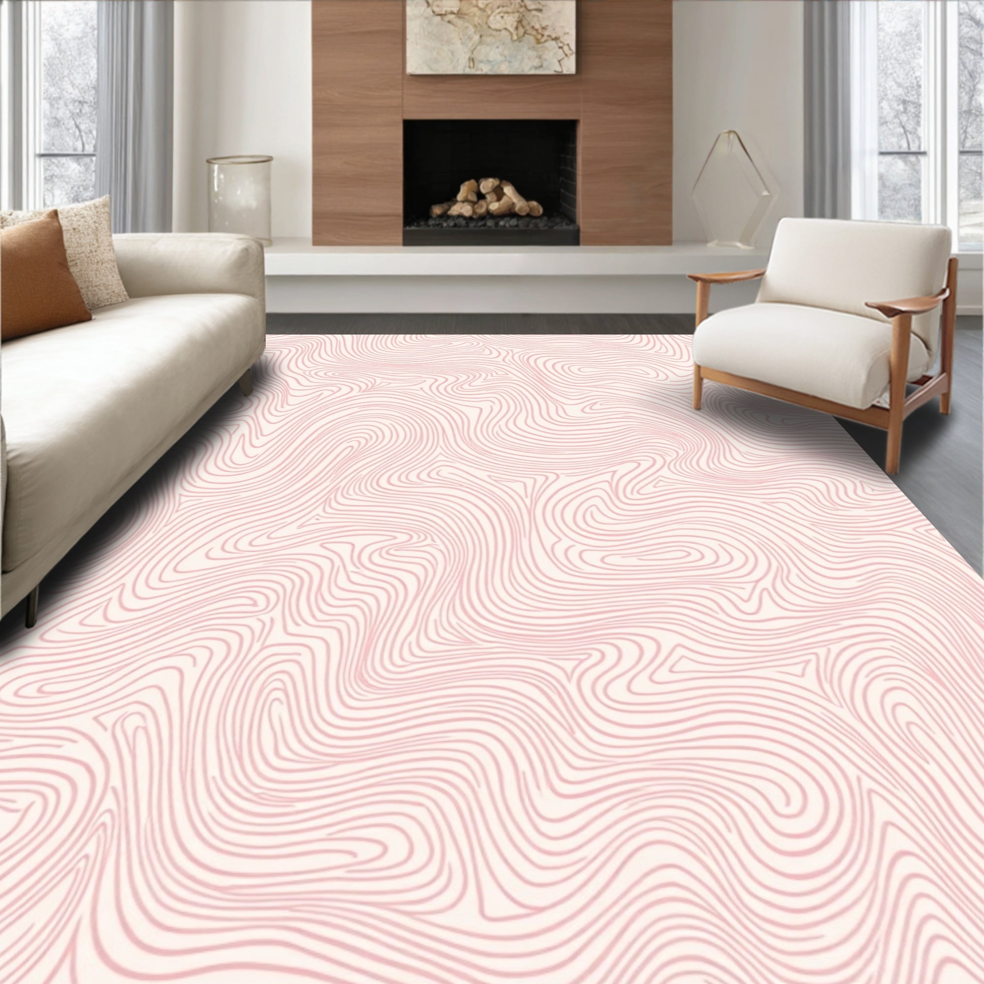 Flatwoven High Traffic Area Rug, Stylish Interwoven Wave Design in Pink ...