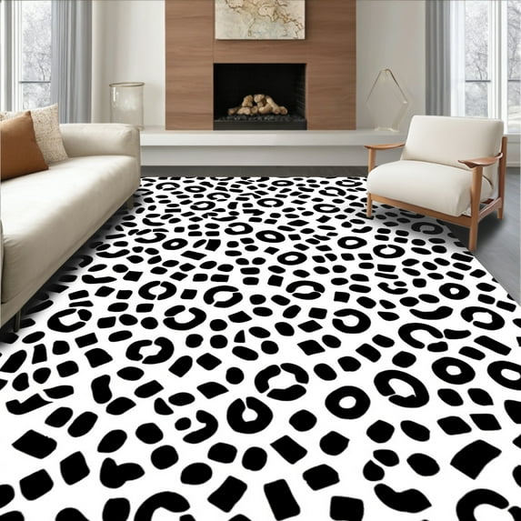 Flatwoven High Traffic Area Rug, Stylized Cartoon Inspired Black and ...
