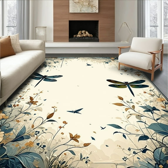 Flatwoven High Traffic Area Rug, Stylized Dragonfly with Flowing Wing ...