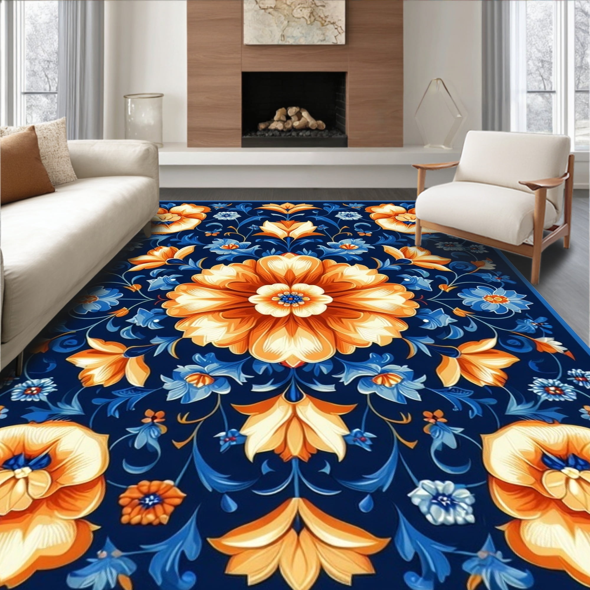 Flatwoven High Traffic Area Rug, Stylized Floral Medallion with ...