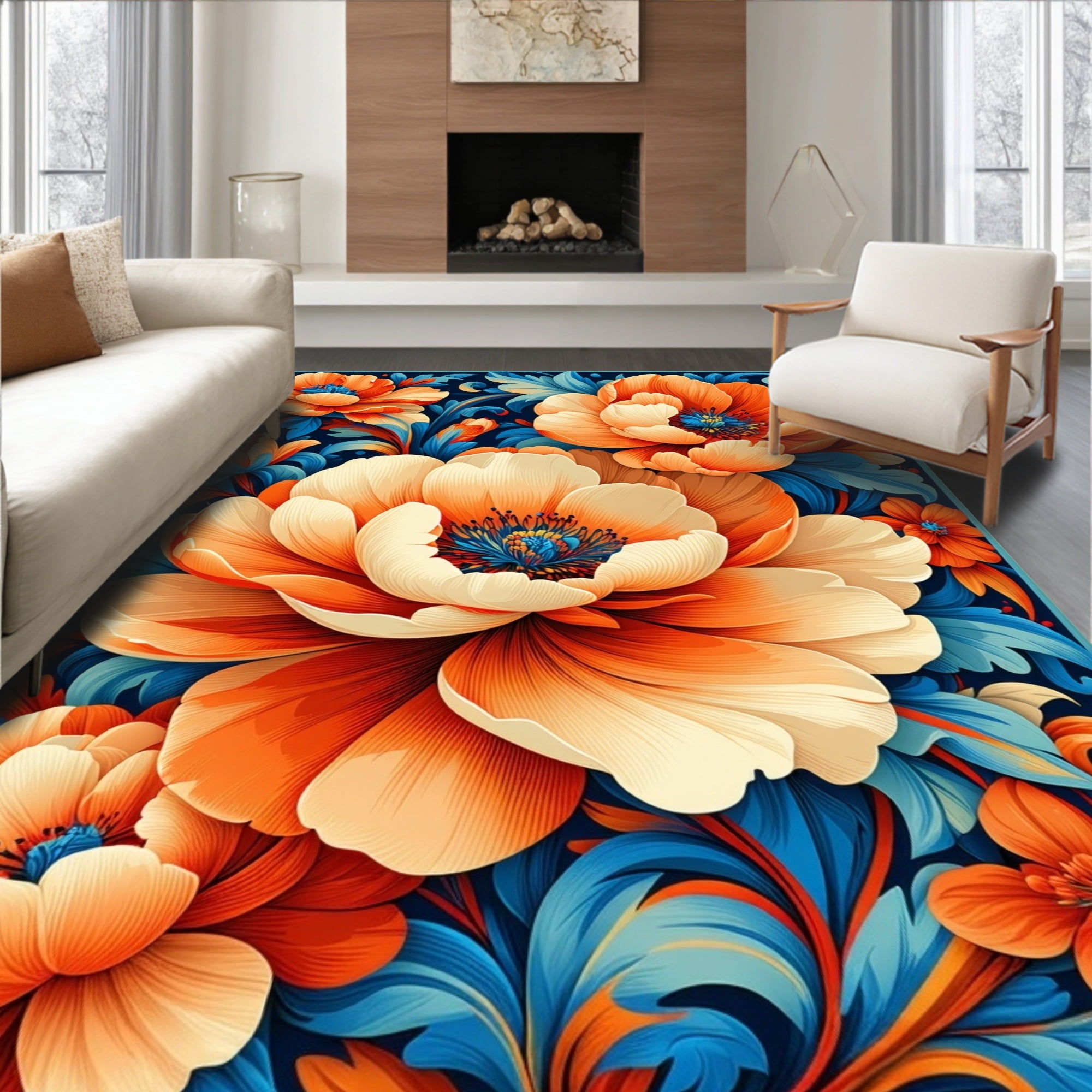 Flatwoven High Traffic Area Rug, Stylized Floral Motif with Eye ...