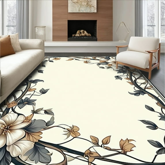 Flatwoven High Traffic Area Rug, Stylized Floral Ribbon Runner with ...