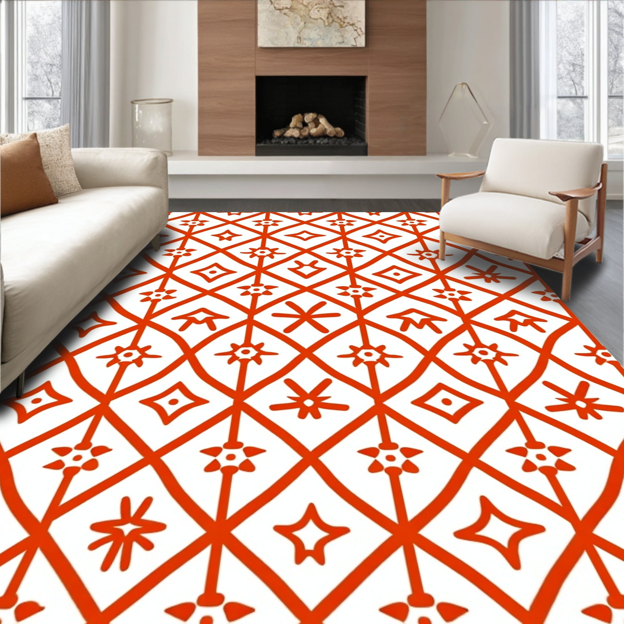 Flatwoven High Traffic Area Rug, Stylized Interlocking Diamond with ...