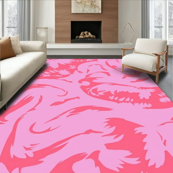 Flatwoven High Traffic Area Rug, Stylized Pink Feline Print with ...