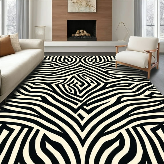 Flatwoven High Traffic Area Rug, Stylized Zebra Featuring Sharp Angular ...