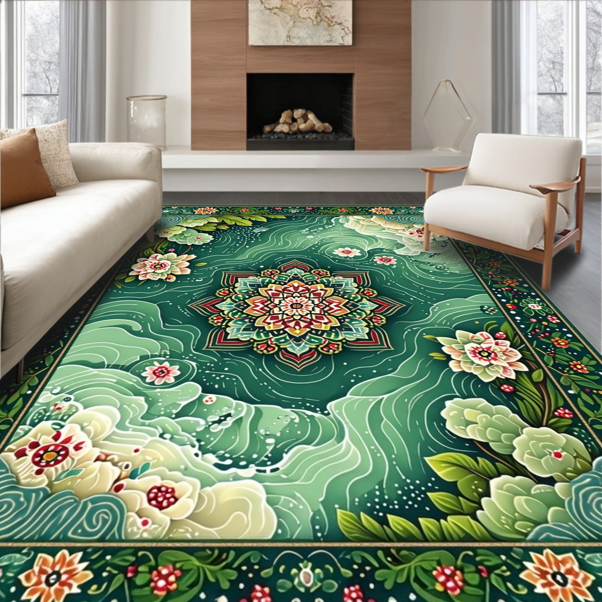 ODIKA 6'x9' Machine Washable Non-Slip Area Rug, Succulent Botanical ...