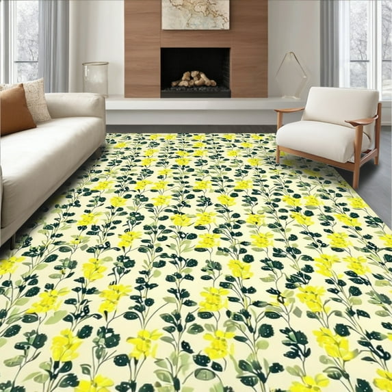 Flatwoven High Traffic Area Rug, Summer Bloom Farmhouse Floral Motif ...
