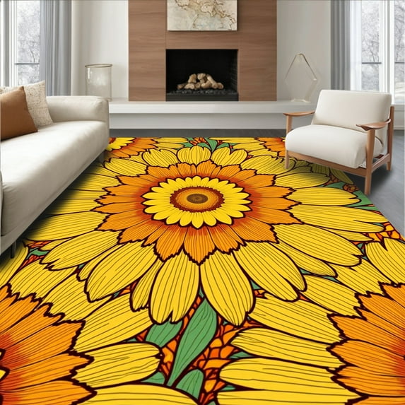 ODIKA 6'x9' Machine Washable Non-Slip Area Rug, Sunray Inspired Round ...