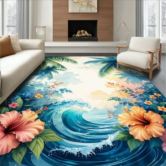 ODIKA 6'x9' Machine Washable Non-Slip Area Rug, Sunset Lagoon Floral ...