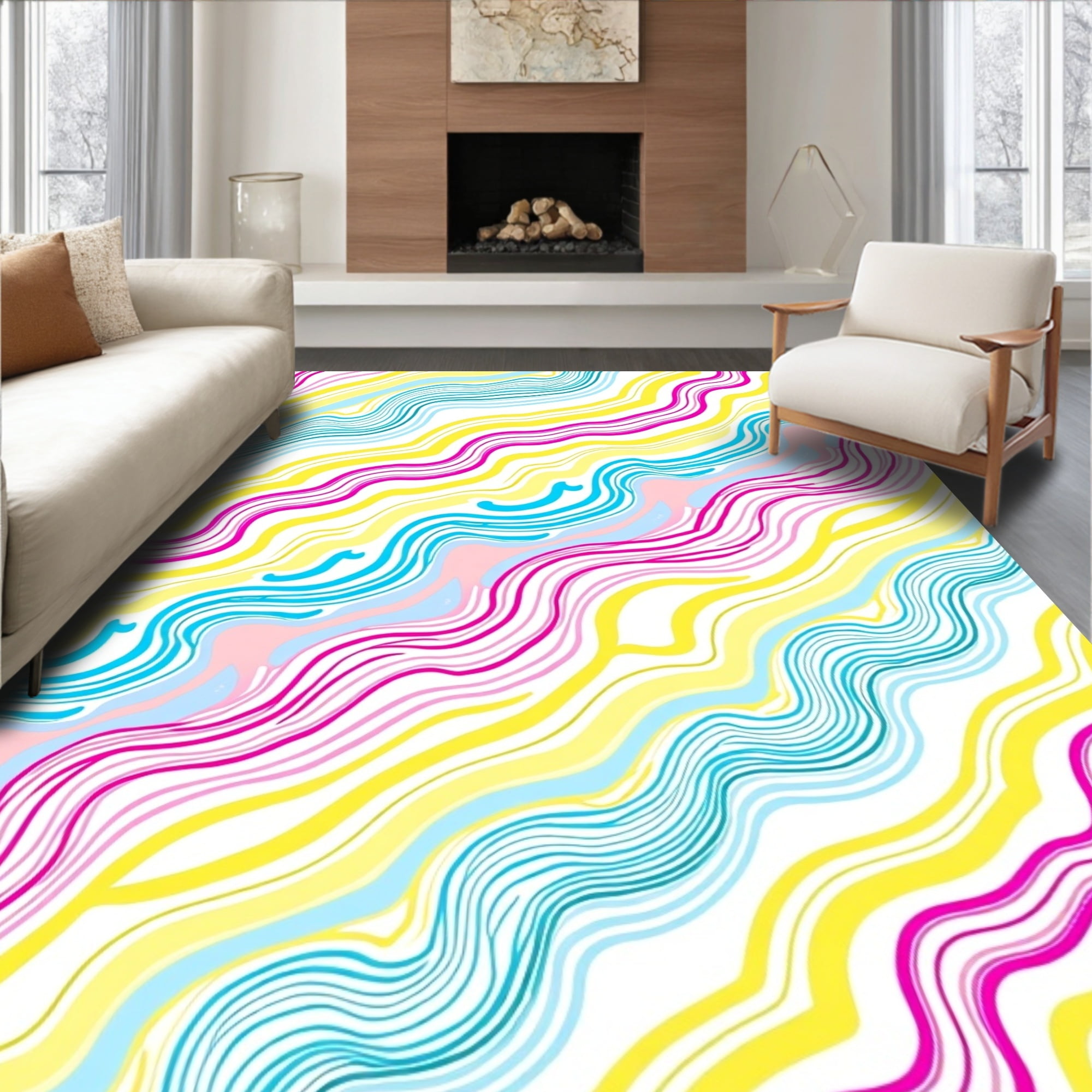 ODIKA 8'x10' Machine Washable Non-Slip Area Rug, Sweet Ribbon Motif ...