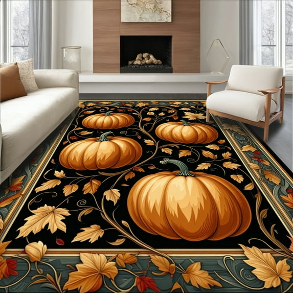 Flatwoven High Traffic Area Rug, Symmetrical Pumpkin Patch Design with ...