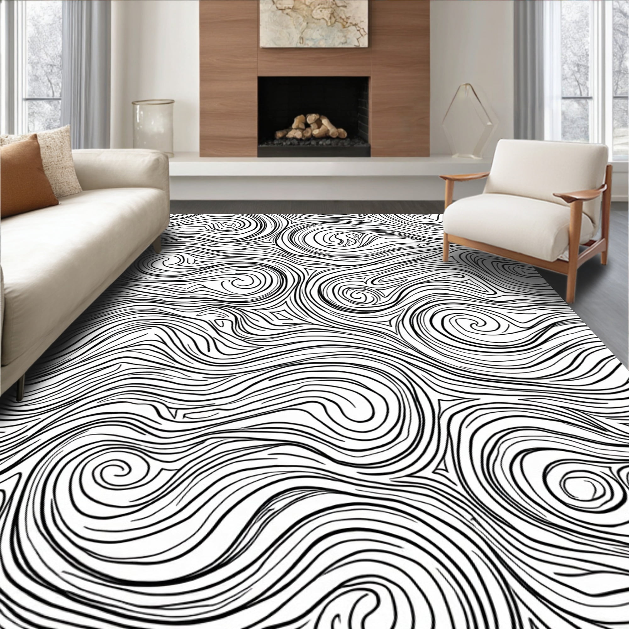 Flatwoven High Traffic Area Rug, Tidal Wave Motif, Non Slip, Stain ...