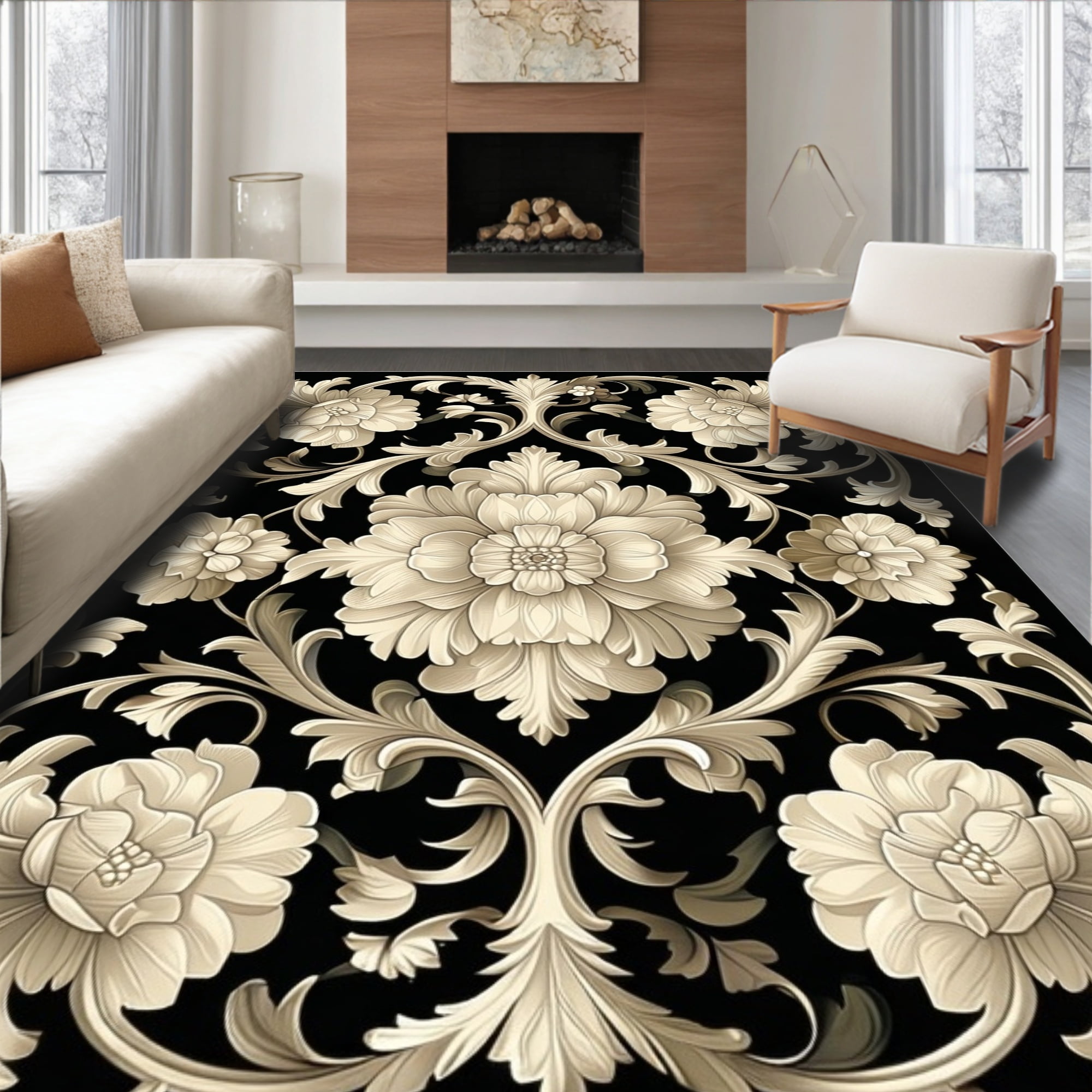 ODIKA 2'x3' Machine Washable Non-Slip Area Rug, Timeless Baroque ...