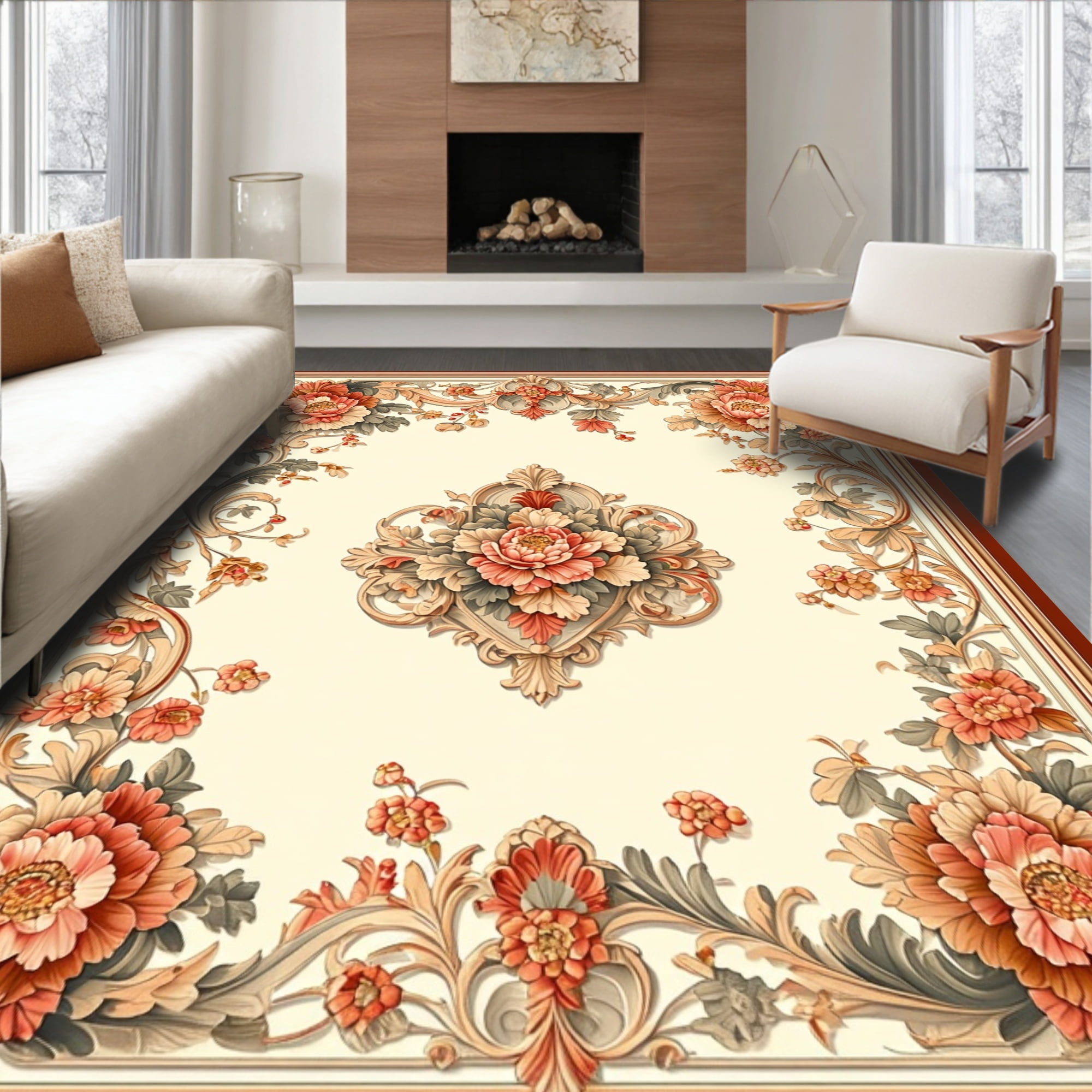ODIKA 5'x7' Machine Washable Non-Slip Area Rug, Timeless Baroque ...