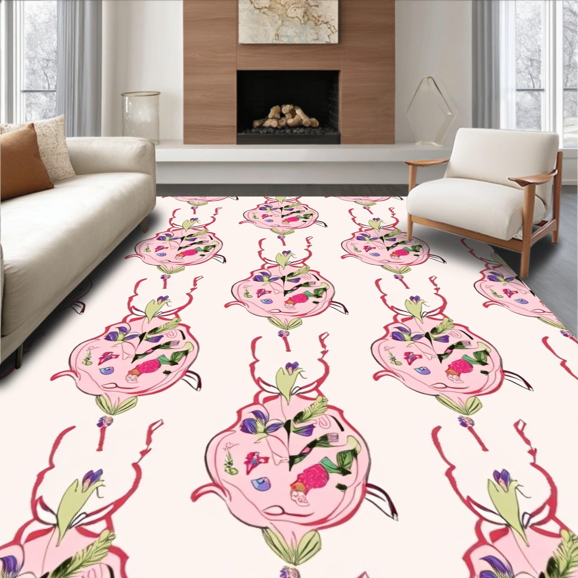 Flatwoven High Traffic Area Rug, Timeless Blush Trellis Area, Non Slip ...