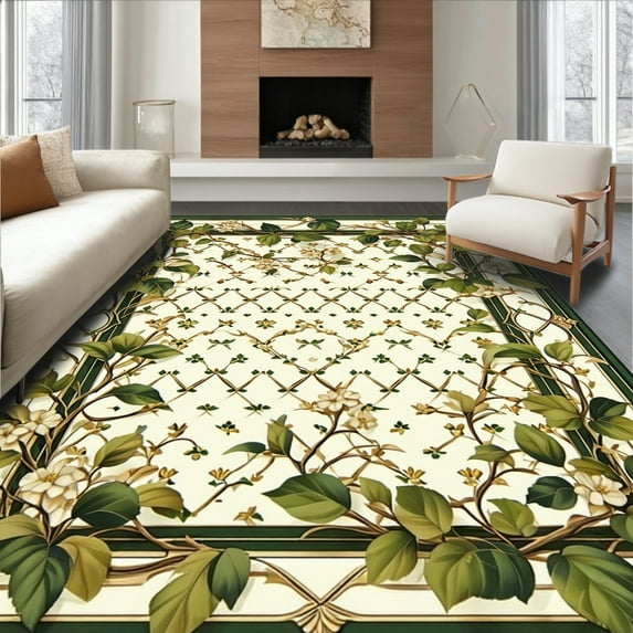 ODIKA 4'x6' Machine Washable Non-Slip Area Rug, Timeless Floral Lattice ...