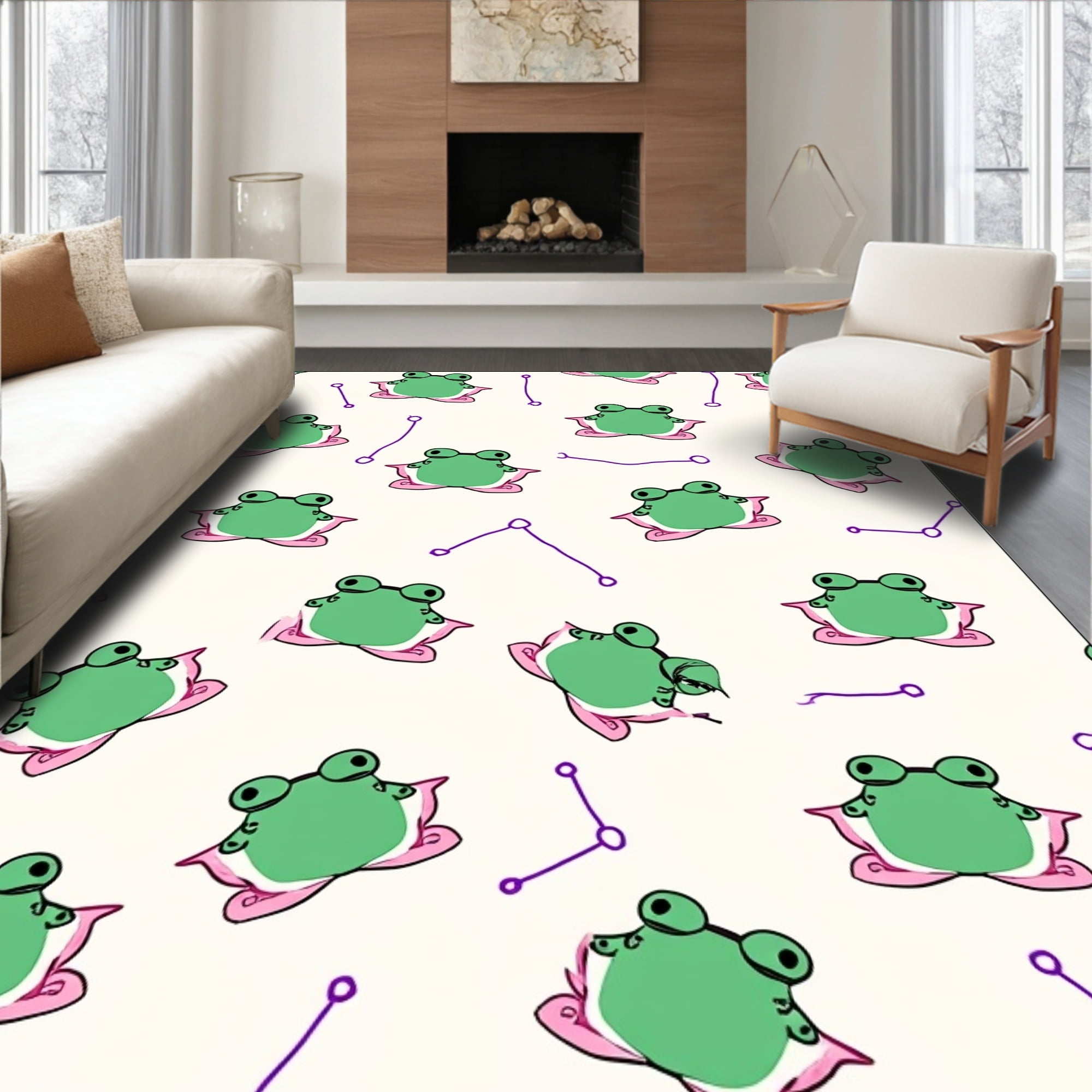 Flatwoven High Traffic Area Rug, Tiny Froggy Fun Playful Amphibian ...