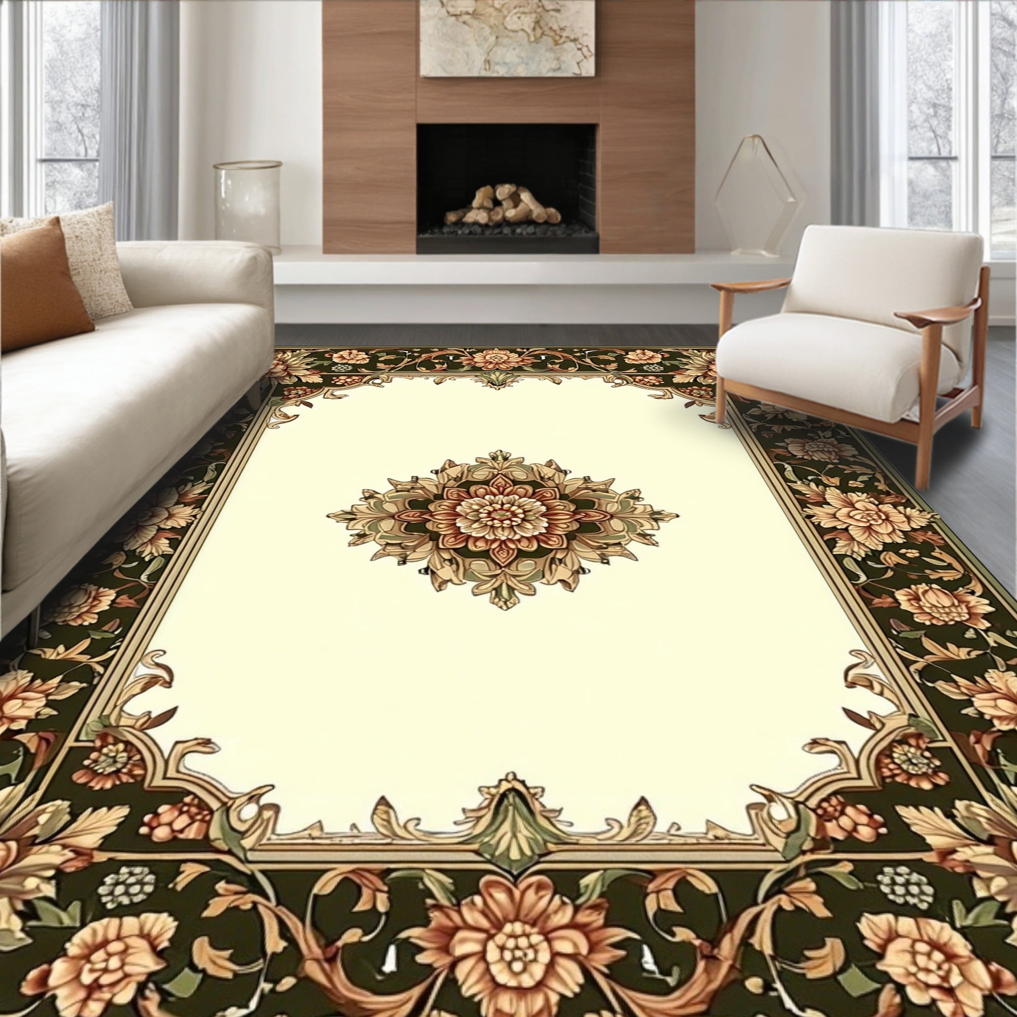 ODIKA 4'x6' Machine Washable Non-Slip Area Rug, Traditional Ornamental ...