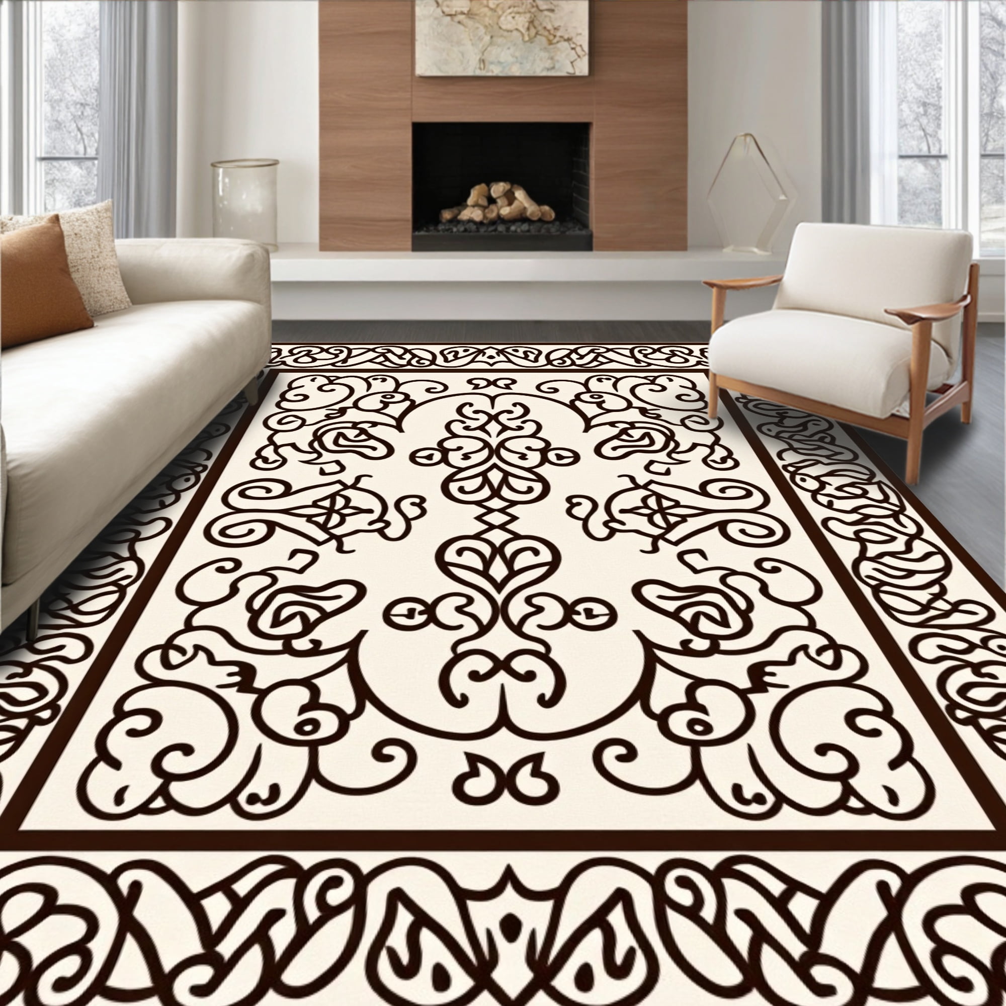 Flatwoven High Traffic Area Rug, Traditional Scrollwork and Lattice ...
