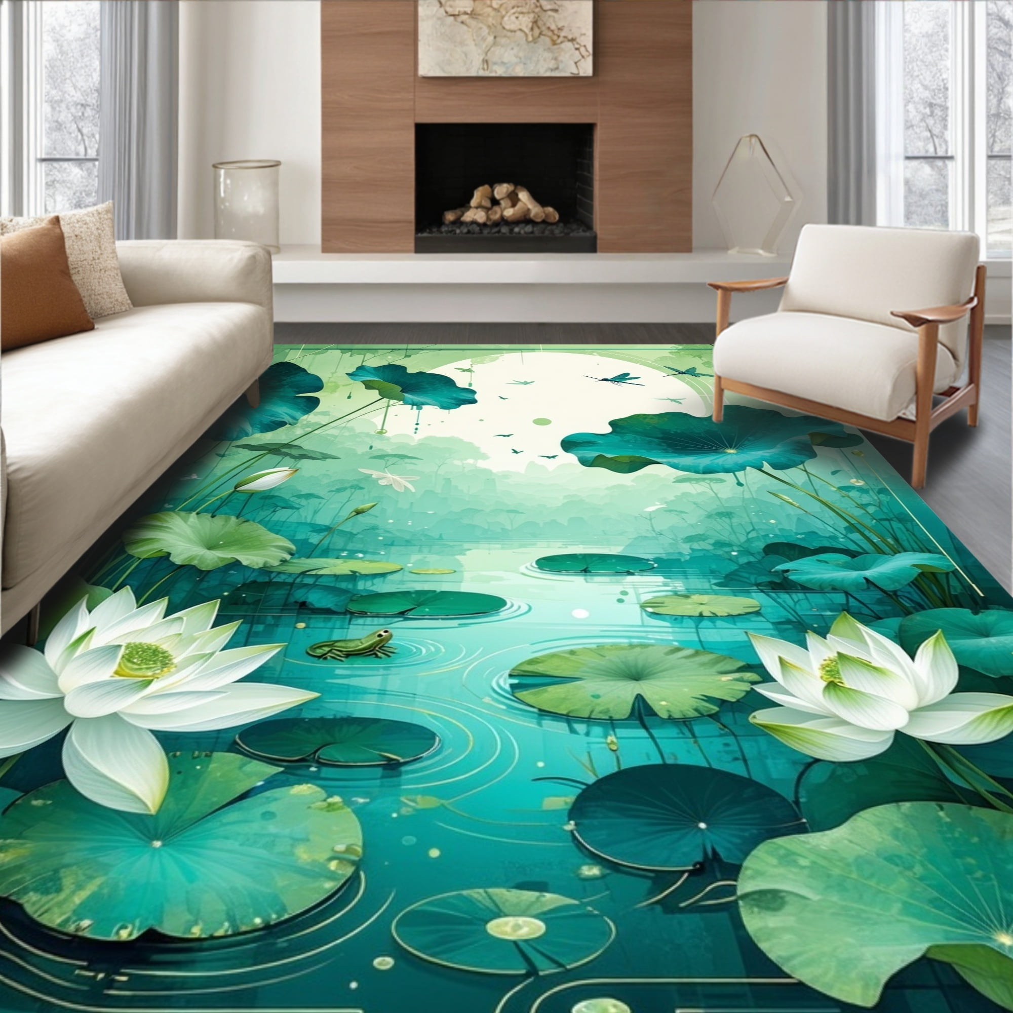 Flatwoven High Traffic Area Rug, Tranquil Pond Lily Pad Botanical ...