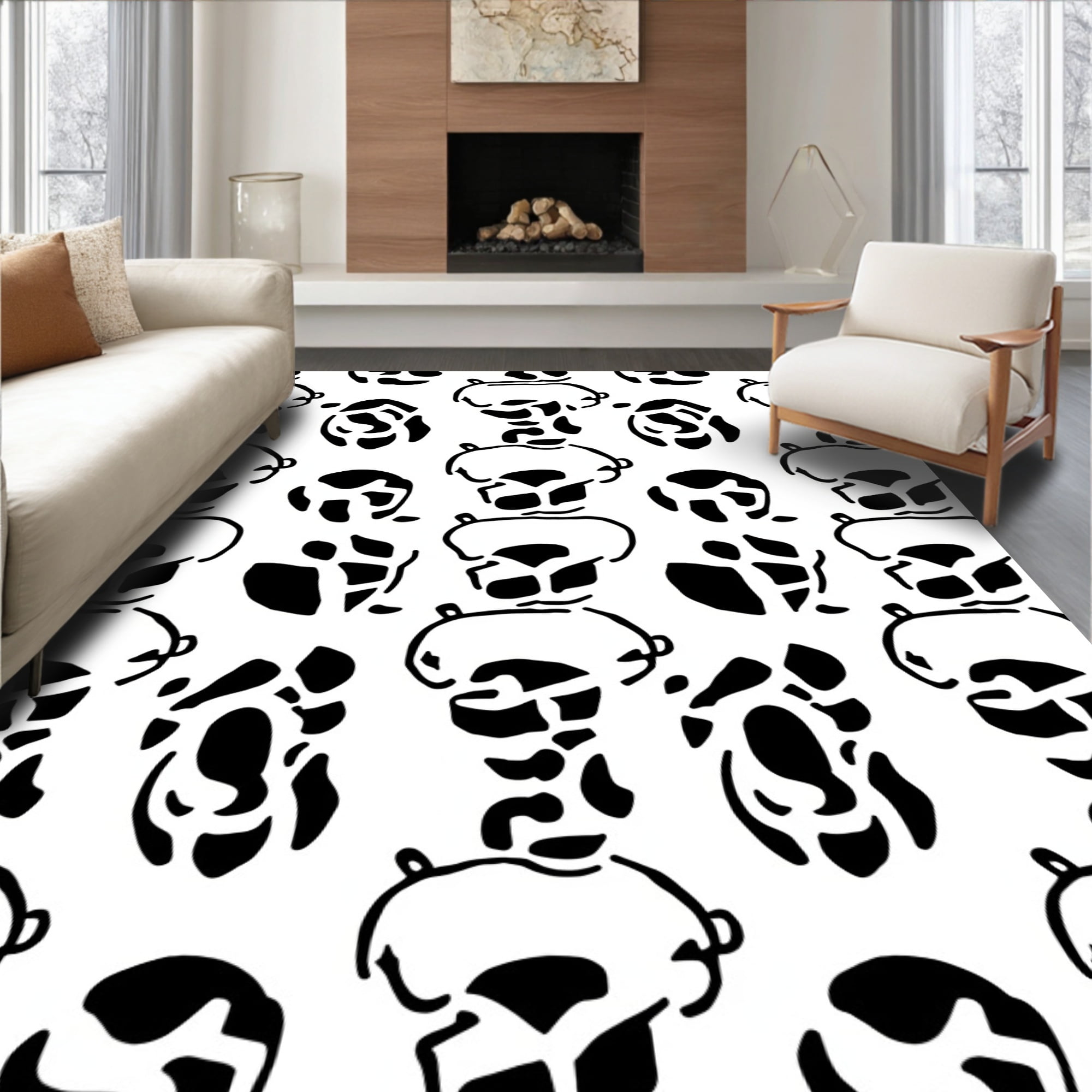 Flatwoven High Traffic Area Rug, Trendy Black and White Interlocking ...