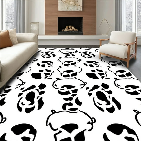 Flatwoven High Traffic Area Rug, Trendy Black and White Interlocking ...