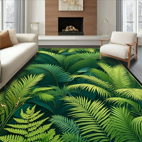ODIKA 5'x7' Machine Washable Non-Slip Area Rug, Tropical Foliage with ...