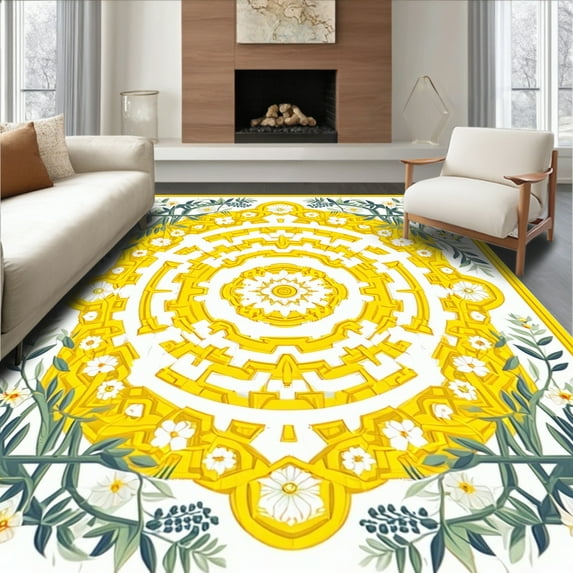 Flatwoven High Traffic Area Rug, Tropical Labyrinth Wildflowers ...