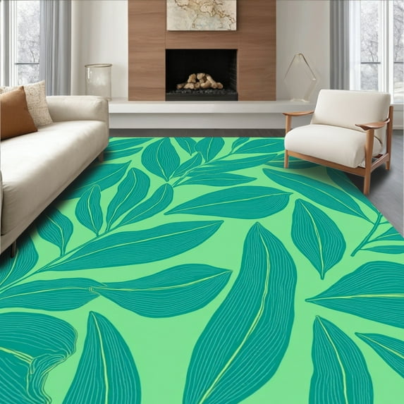 Flatwoven High Traffic Area Rug, Tropical Leaf Patterned with Lush ...