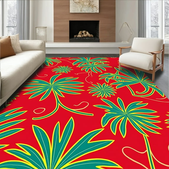 Flatwoven High Traffic Area Rug, Tropical Leaf Print Modern with Exotic ...