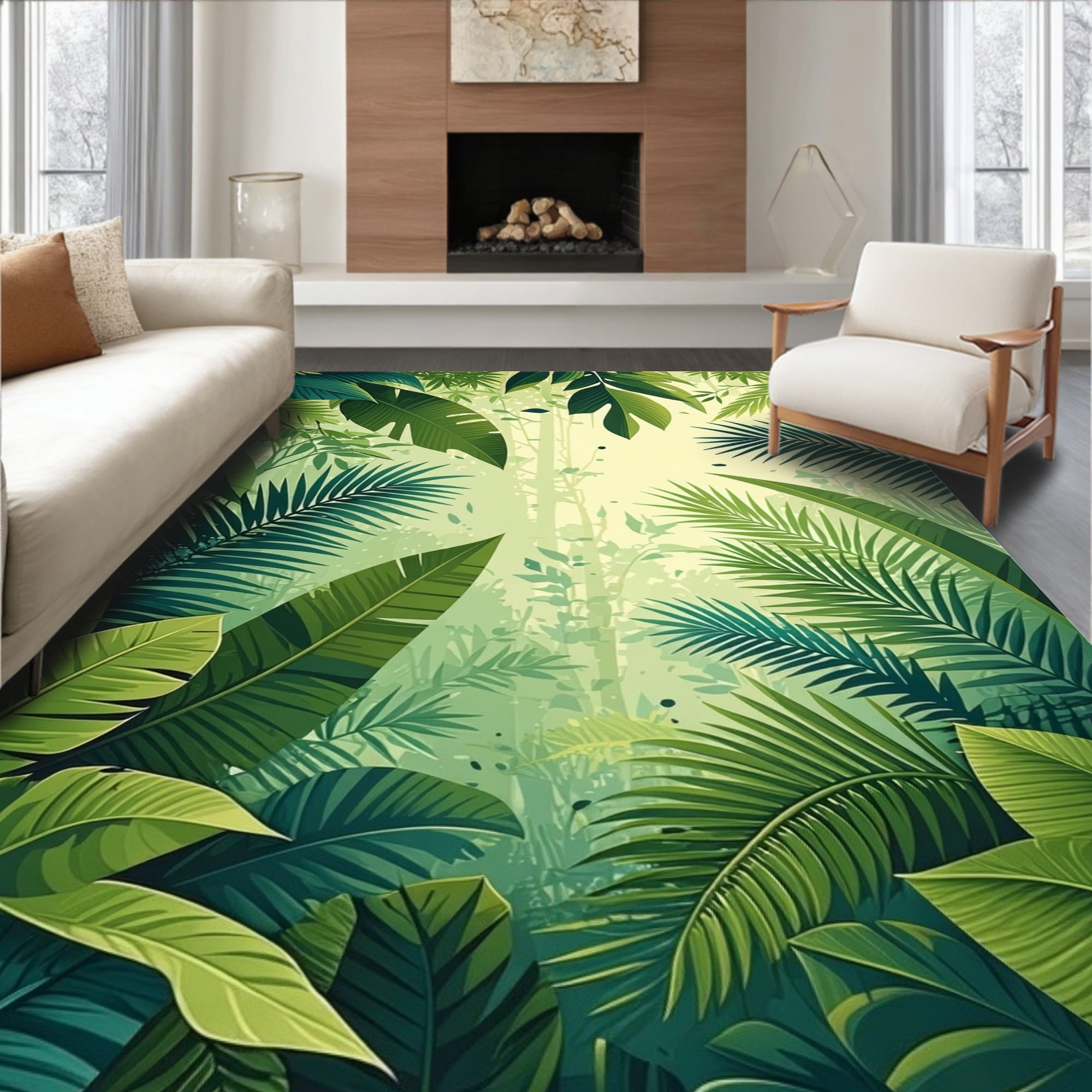 ODIKA 3'x5' Machine Washable Non-Slip Area Rug, Tropical Leafy with ...