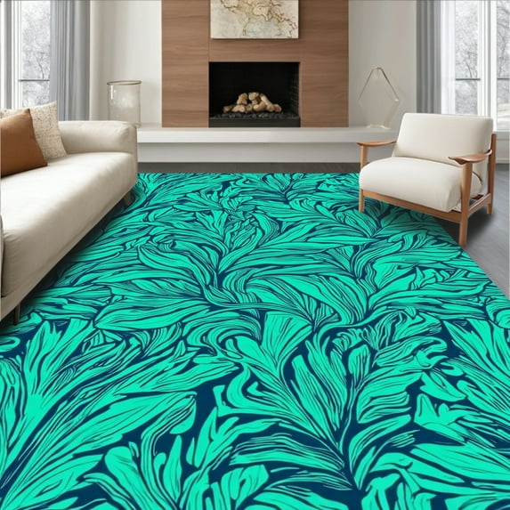 Flatwoven High Traffic Area Rug, Tropical Leaves Exotic Botanical ...