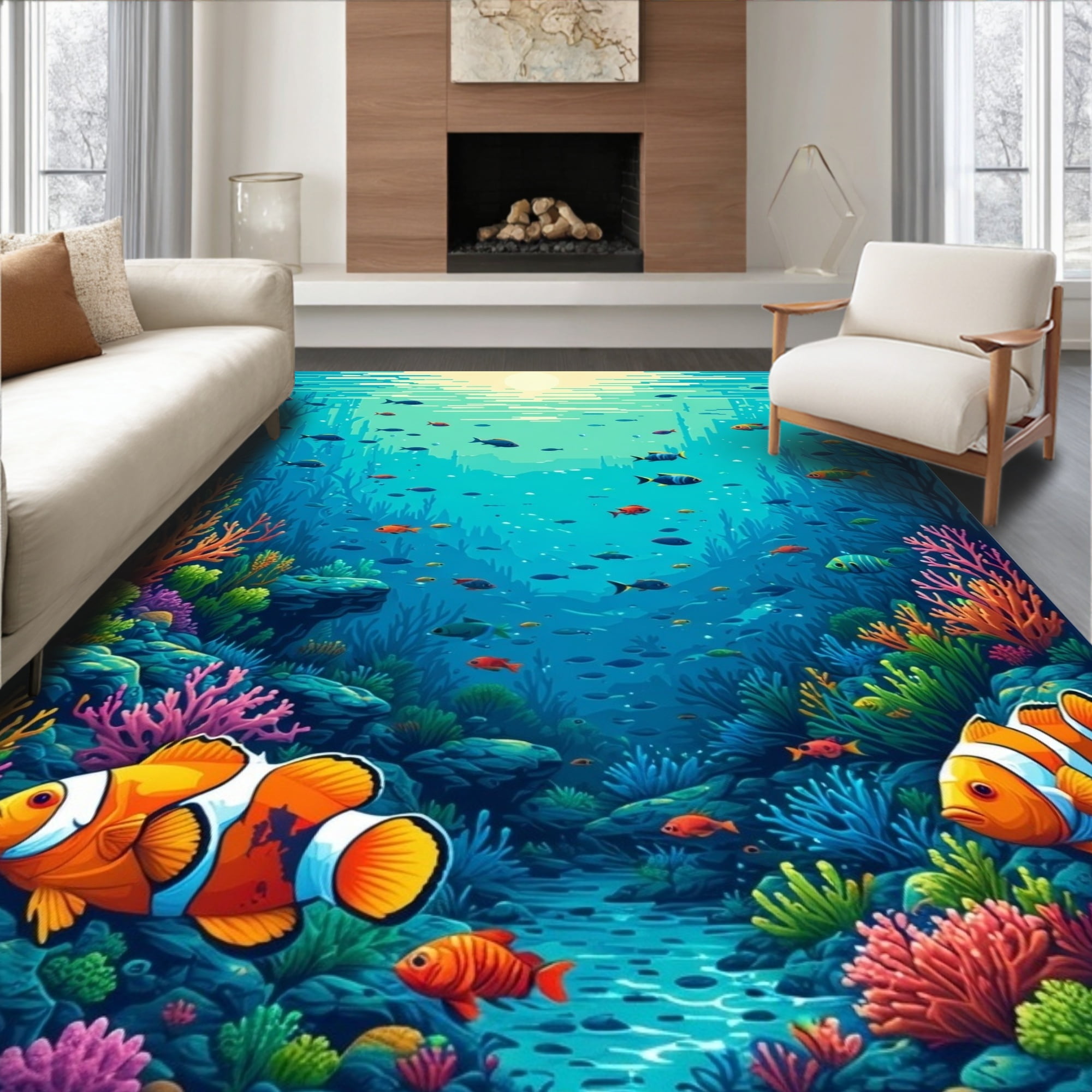 Flatwoven High Traffic Area Rug, Tropical Marine Life Inspired Hand ...