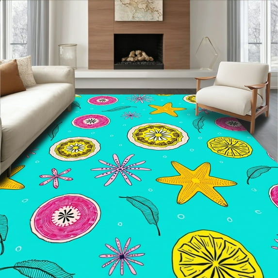 ODIKA 8'x10' Machine Washable Non-Slip Area Rug, Tropical Oceanic ...